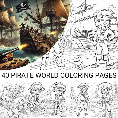 Pirate Treasures: 40 Coloring Pages for Kids and Adults by Great Work Store