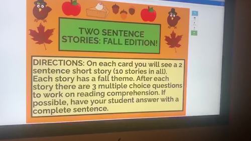 SPEECH THERAPY BOOM CARDS: Two Sentence Stories with a Fall Theme