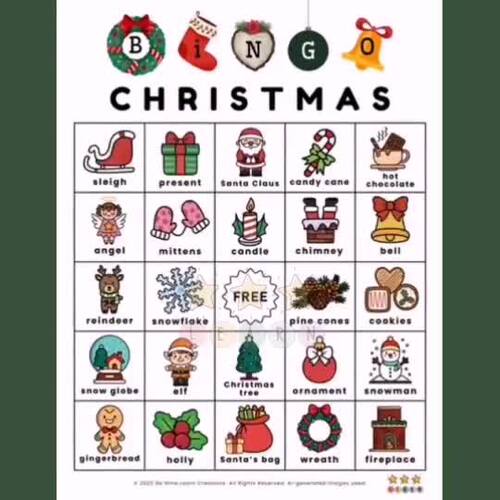 Christmas Bingo Game | Rhyming Riddle Bingo | Literacy Activity (Color/BW)