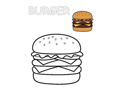 Burger Coloring Page, Fun Food Coloring Pages for Kids, Printable ...
