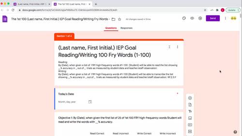 Data Tracking 1st - 10th (All of) Fry High-Frequency Words (Google Form)