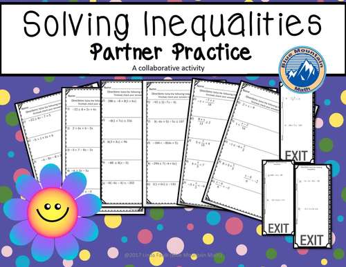 Solving Inequalities Partner Practice by Blue Mountain Math | TPT