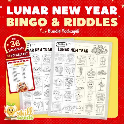 Lunar New Year Vocabulary Bundle | Bingo Game & Riddle Flashcards K–3