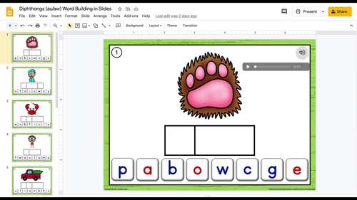 Digital Diphthongs (au/aw) - Phonics Word Building by Second Grade Smiles