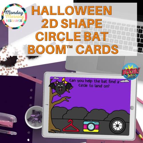 Halloween 2D Shape Help Circle Bat - Kindergarten Math Boom Cards™ K.G.A.1