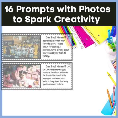 16 Yearlong Narrative Writing Prompts with Photos & Graphic Organizers