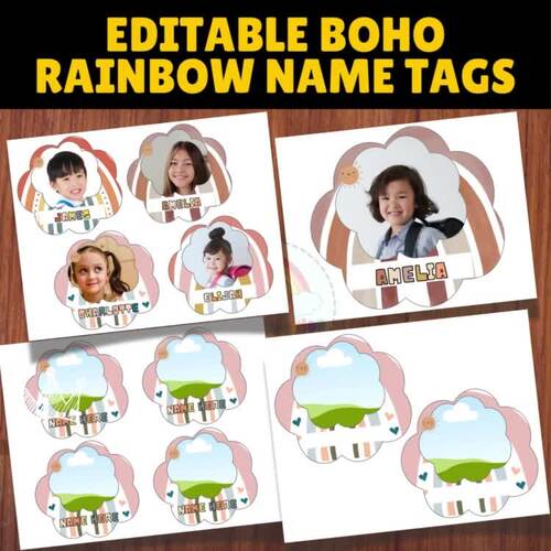 Editable Boho Rainbow Name Tags With Picture | Kindergarten Kid | Back ...