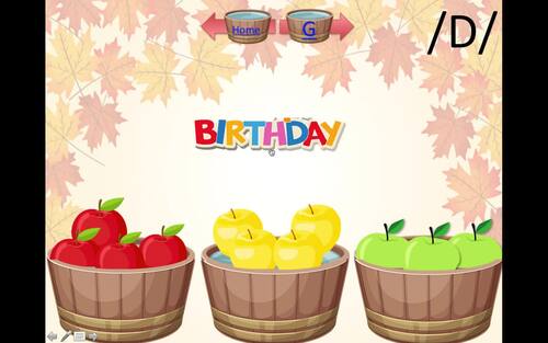 T, K, D, G Fall Apple Theme Articulation Virtual Speech Therapy Activity