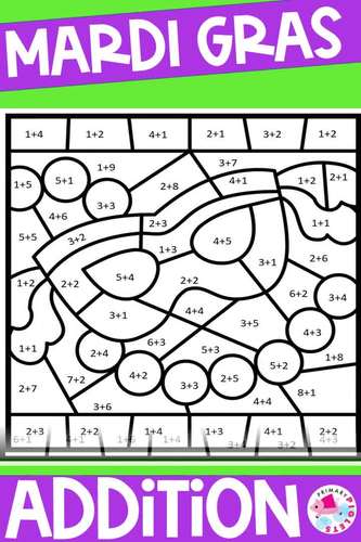 MARDI GRAS COLOR BY CODE ADDITION TO 20 by Primary Piglets | TPT