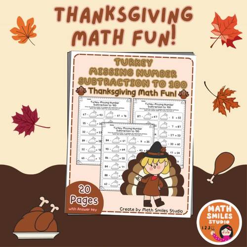 Turkey Missing Number Subtraction to 100 | Thanksgiving Math Fun | 2nd ...