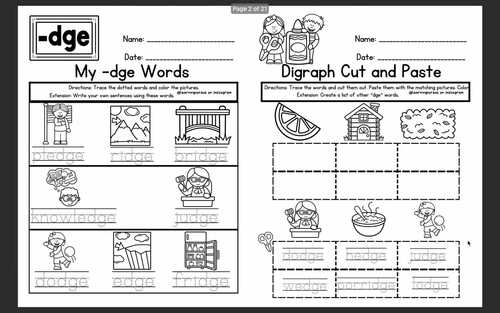 Dge Ending Digraph Worksheets + Activities PreK, TK, Kindergarten, First