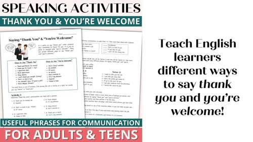Adult ESL Speaking Activities Conversational English - Thank You You're ...