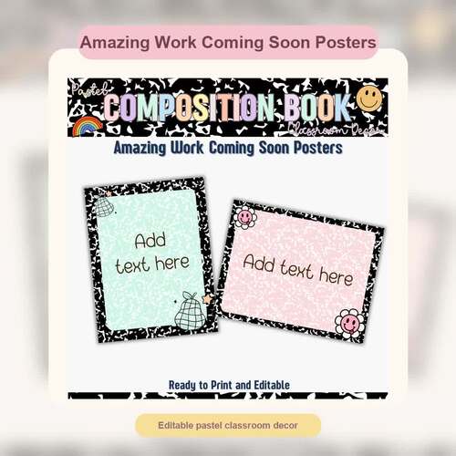 Amazing Work Coming Soon | Editable Pastel Composition Book Bulletin ...