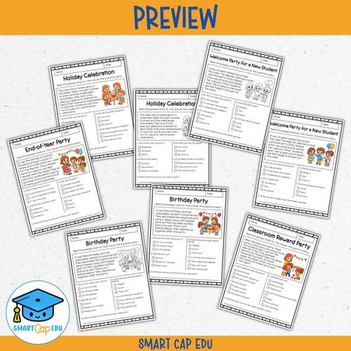 Classroom Party Reading Comprehension | Kindergarten to 2nd Grade