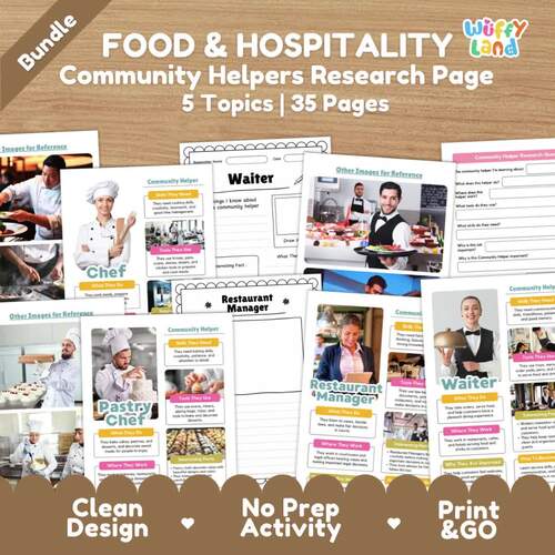Food and Hospitality Community Helpers Worksheets Bundle | Restaurant ...