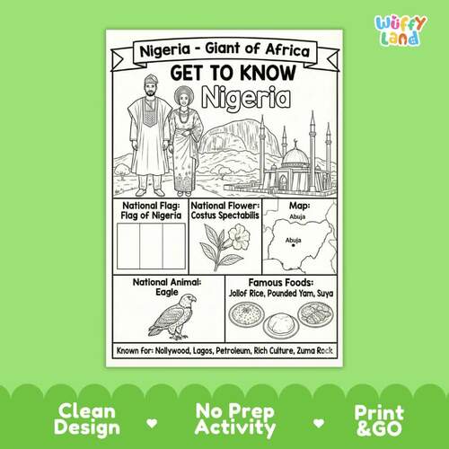 Nigeria Country Study Geography Coloring Page Worksheet Activity | Africa
