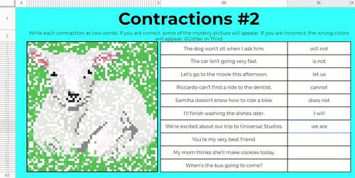 Contractions Pixel Art Grammar Activities Digital Mystery Pictures