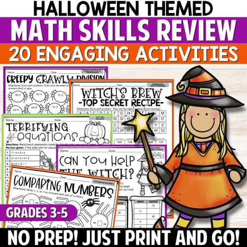 Halloween Math Worksheets & Activities October No Prep Review Packet ...