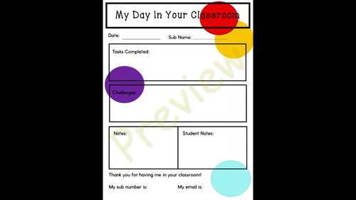 Substitute Notes FOR THE SUB... Resources for Elementary Substitutes
