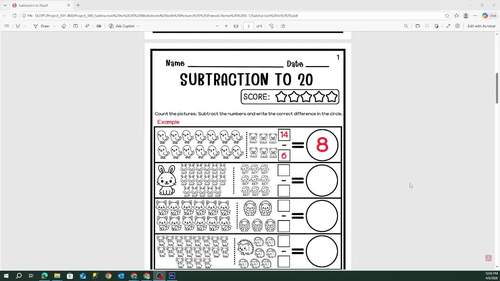 Subtraction to 20 Worksheets with Pictures | AnimalsTheme | K–1 | TPT