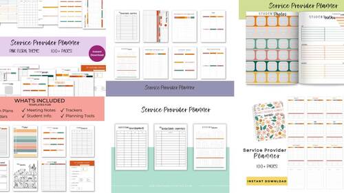 Printable Service Provider Planner - Pink Floral by Play Therapy Creative