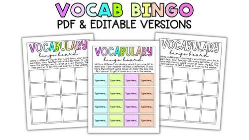 Editable Vocabulary Bingo Activity by KJ Inspired Resources | TPT