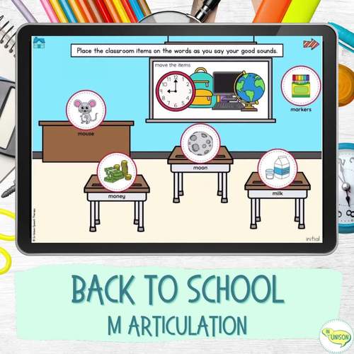 Back to School Articulation Boom Cards™ M Sound by In Unison Speech Therapy