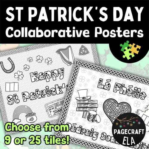 Four St Patrick's Day Collaborative Celebration Posters with 9 and 25 Tiles