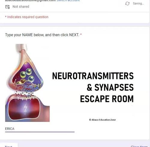 Neurotransmitters and Synapses Escape Room by Abaco Education Zone