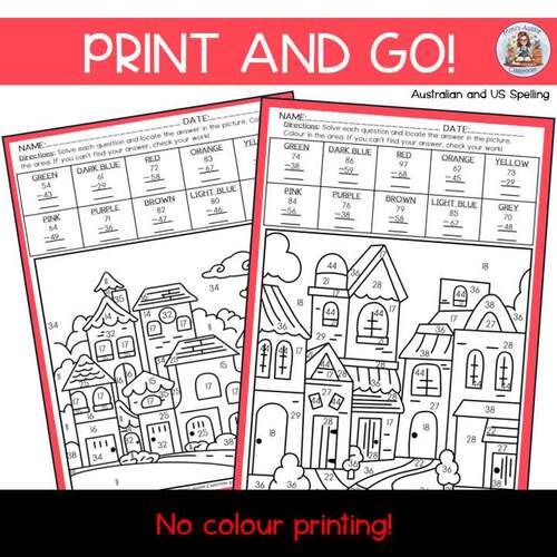 5th Grade Math Color By Number Vertical Subtraction Printable Worksheets