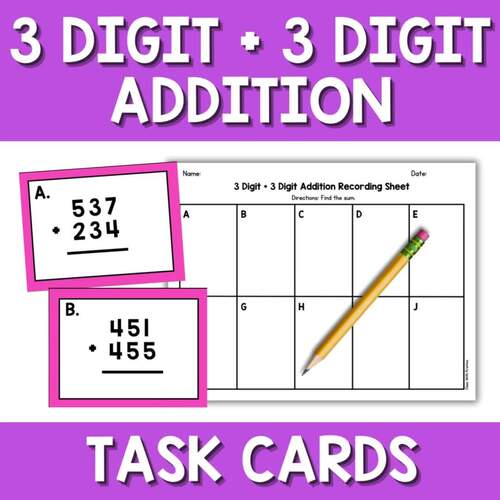 3 Digit Addition Scoot Game Task Cards 2nd Grade Math Center Station ...