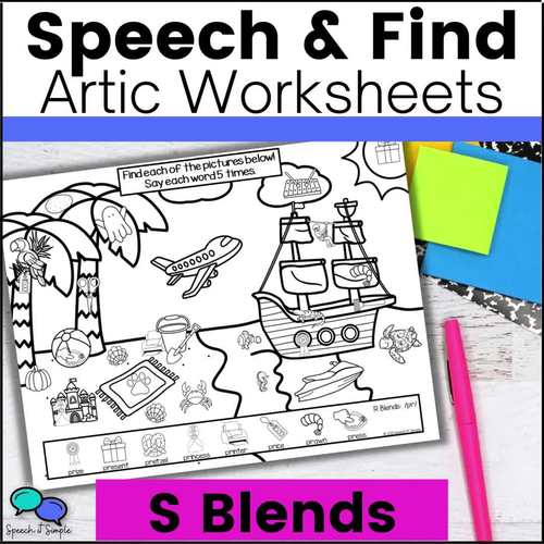 Speech and Find - S Blends - Articulation Worksheets - Find It - Speech ...