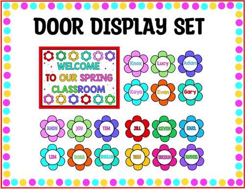 Printable Bright Flowers Classroom Door Display Set for Kindergarten