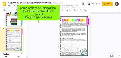40 Book Challenge [Digital EDITABLE with PowerPoint and Google Slides]