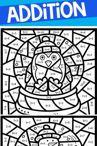 Winter Color by Number Code Addition to 10 within 10 Sums Coloring ...