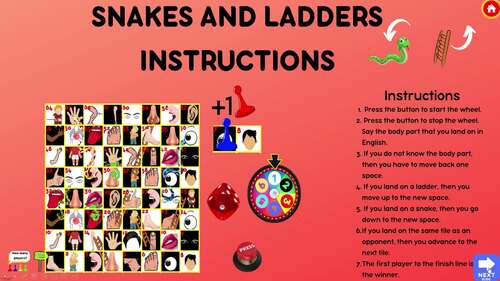 Snakes and Ladders Game -Body Parts, digital, printable, ESL, young ...