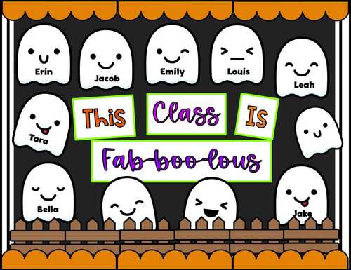 Cute Ghost Themed Monthly Classroom Decor Bulletin Board Idea-October