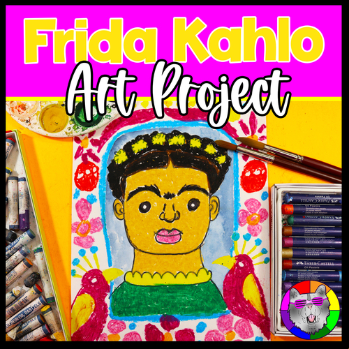 Frida Kahlo Art Lesson, Mixed Media Portrait Art Project for Elementary