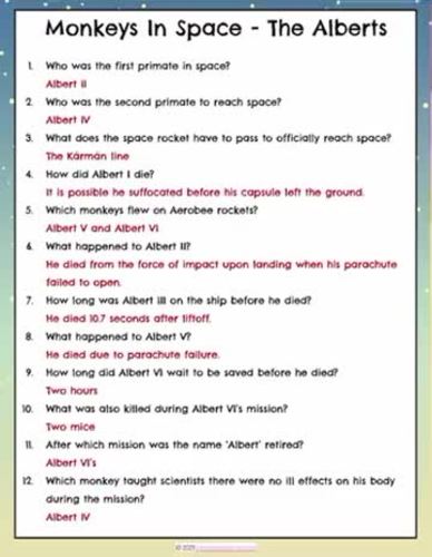 Alberts Space Monkeys Reading Comprehension Worksheets by Metacognitive ...