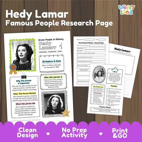 Hedy Lamarr Research Project | Women's History Month STEM | Famous ...