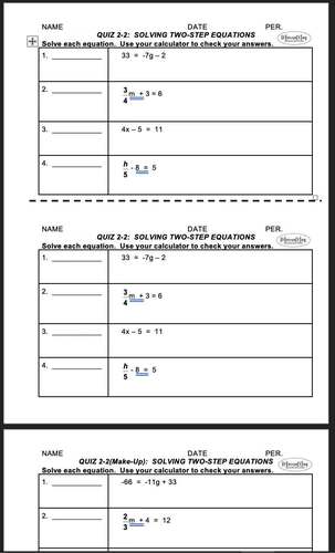 Algebra - Solving Equations Unit - Quiz Assessment Bundle | TPT