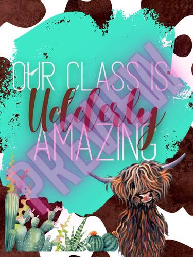 Cow Print Turquoise Cactus Motivational Posters | TPT