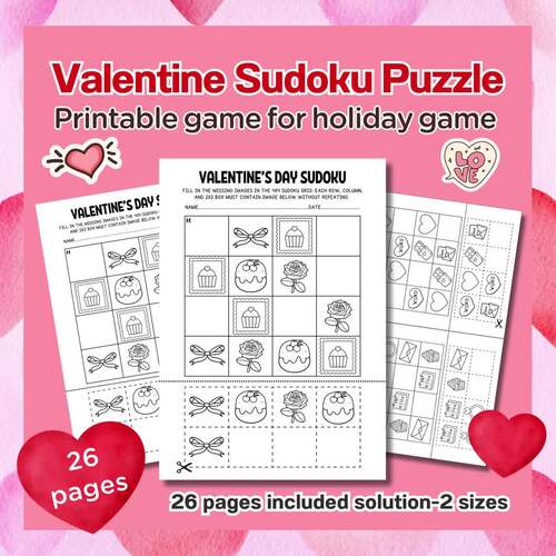 Valentine's day Sudoku Puzzle for Kids,Printable Game,Problem Solving ...