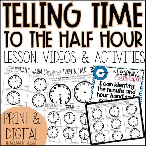 Telling Time to the Hour and Half Hour Worksheets | 1st or 2nd Grade ...