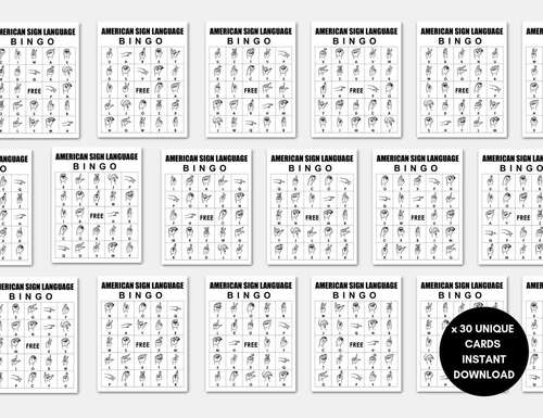 ASL Sign Language Alphabet Bingo, American Sign Language Hand Signals