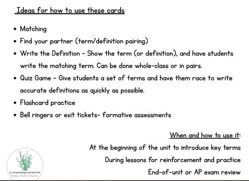 APES Chapter 3 Vocabulary Word Sort- Friedland and Relyea Textbook 3rd ...