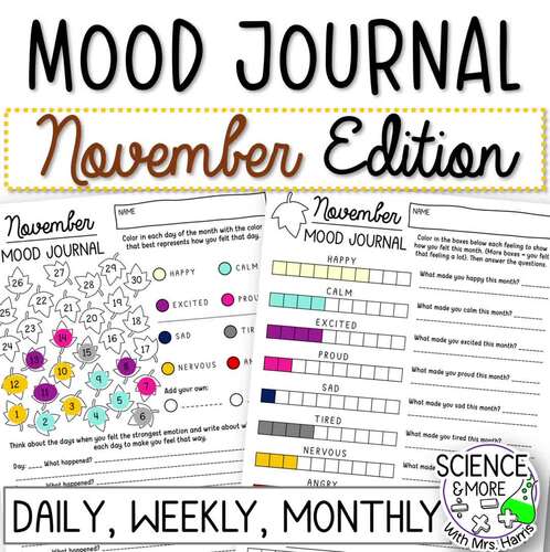 Emotional Mood Tracker Reflection Journal (Daily, Weekly, Monthly) November