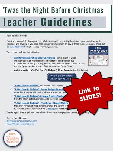 Christmas Poetry Activity Twas the Night Before Christmas by Mrs Nelson ...