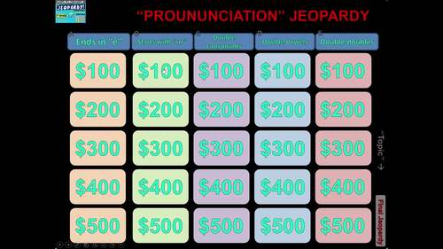 PRONUNCIATION - First Grade ELA JEOPARDY! handouts and Interactive PPT Gameboard