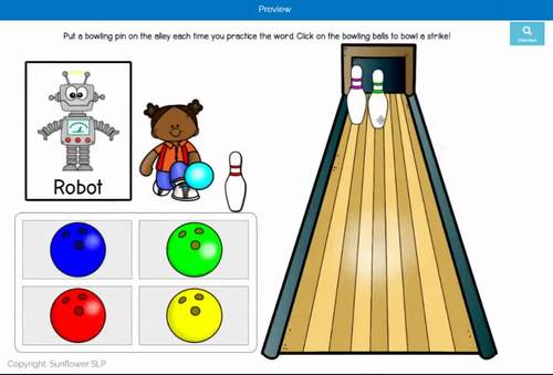 "CH" Bowling Articulation Boom Cards for Speech Therapy by Sunflower SLP